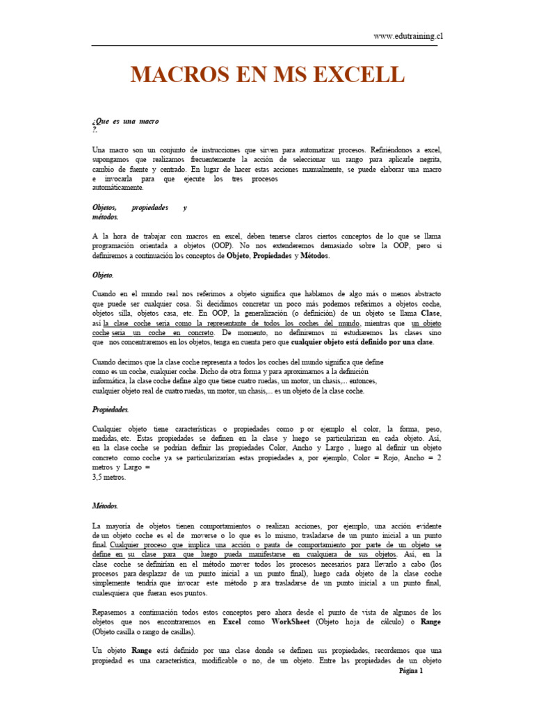 Manual Macros Excel Con Visual Basic | PDF | Objeto (informática) | Básico
