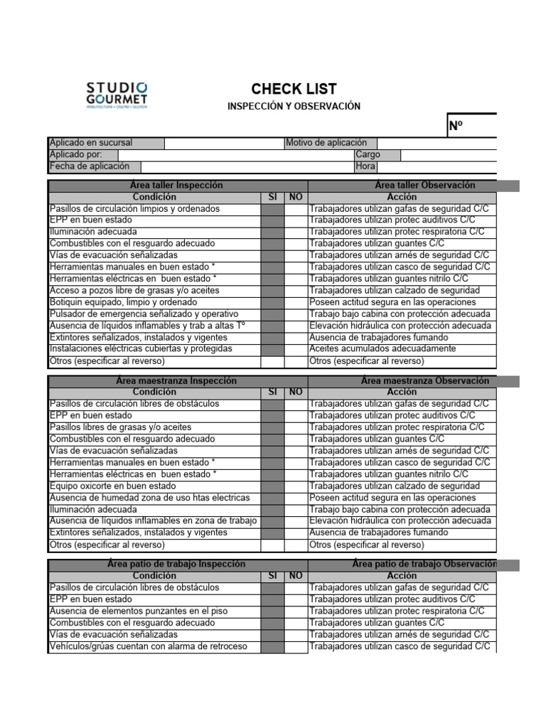 Check List Instalaciones Inspección y Observación | Descargar gratis ...