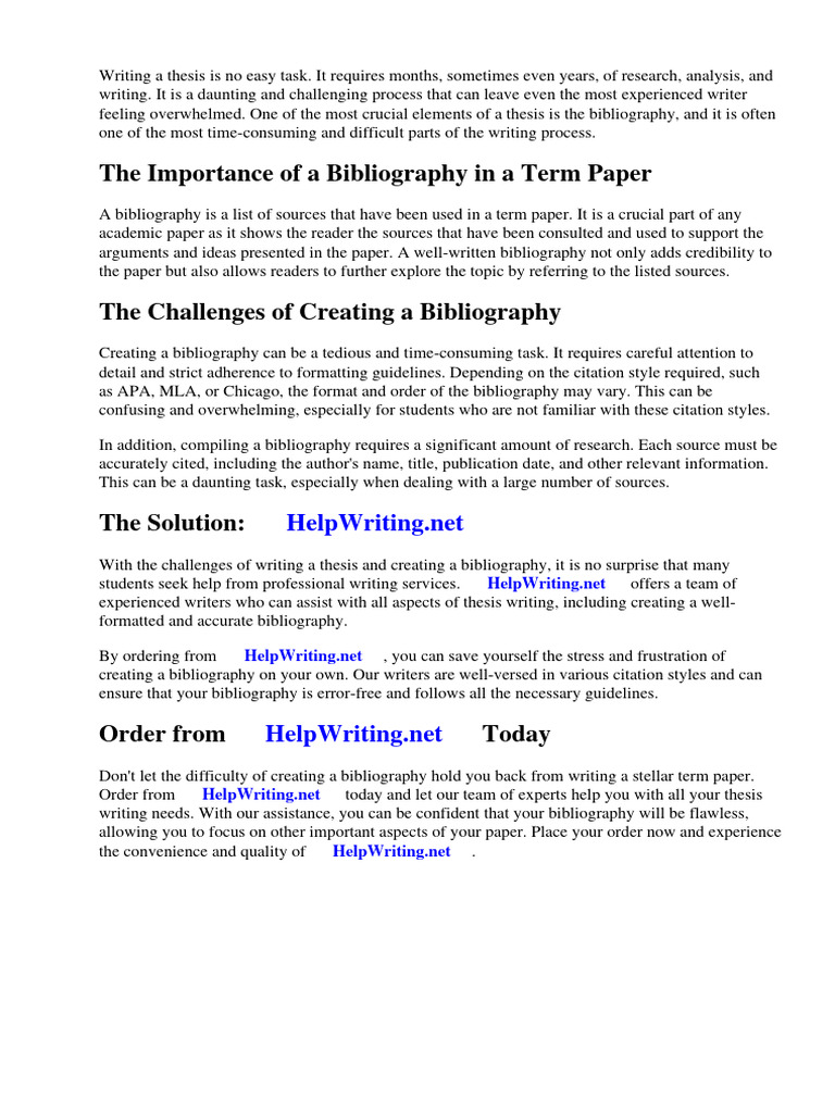 Bibliography Example in Term Paper | PDF | Citation | Apa Style
