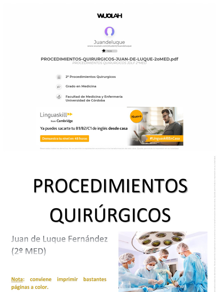 PROCEDIMIENTOS QUIRURGICOS JUAN DE LUQUE 2oMED | PDF | Infección adquirida en el hospital | Patógeno
