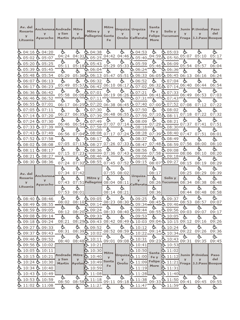 Cuadro Horario 141 Unico Normal Ida | PDF