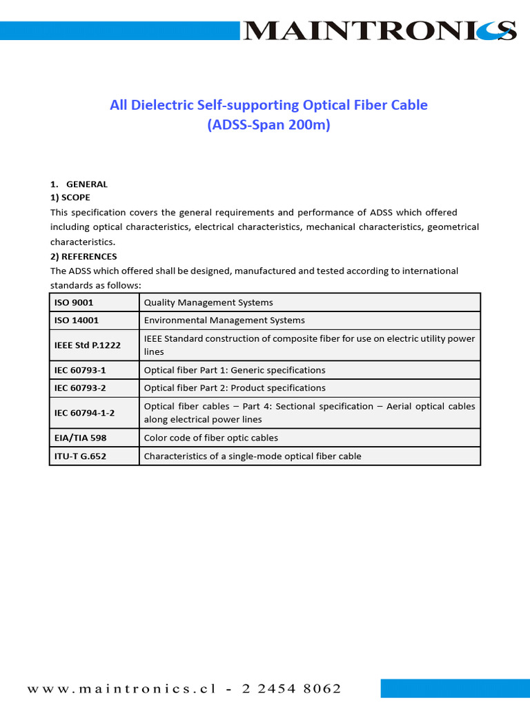 FT ADSS - VANO 200 M - MAINTRONICS | PDF | Optical Fiber | Materials ...