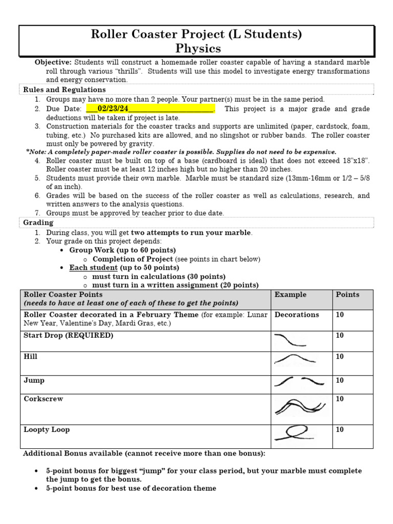 2024 L Version Roller Coaster Project | PDF | Physical Quantities | Physics