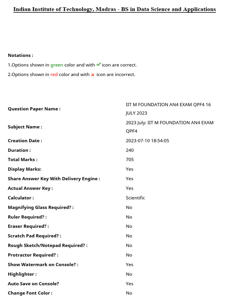 IIT Madras Data Science Exam Paper | PDF | Multiple Choice | Question