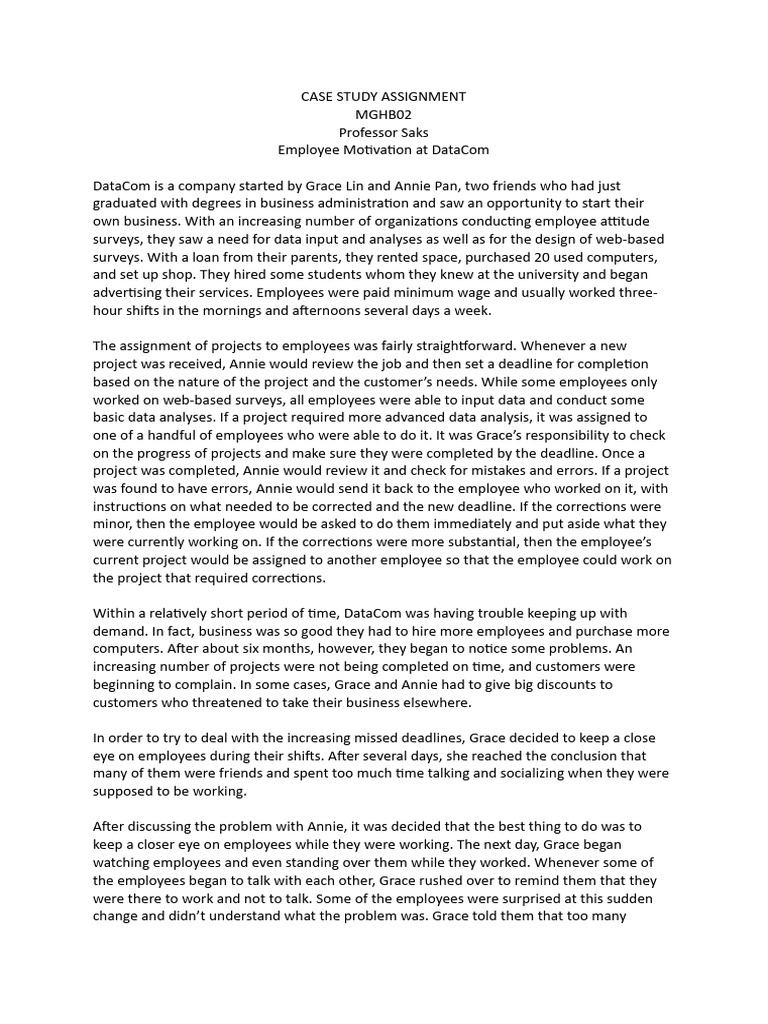 Case Study Assignment | PDF | Mentorship | Employment