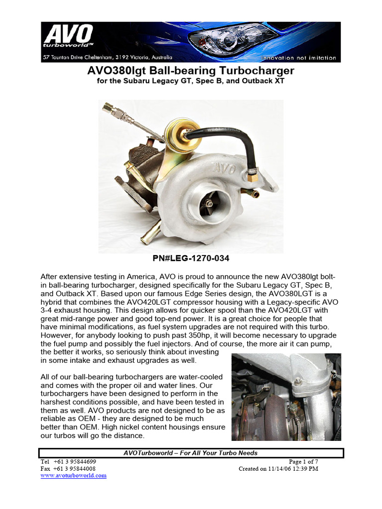 AVO 380lgt Turbo 01 | PDF | Turbocharger | Bearing (Mechanical)