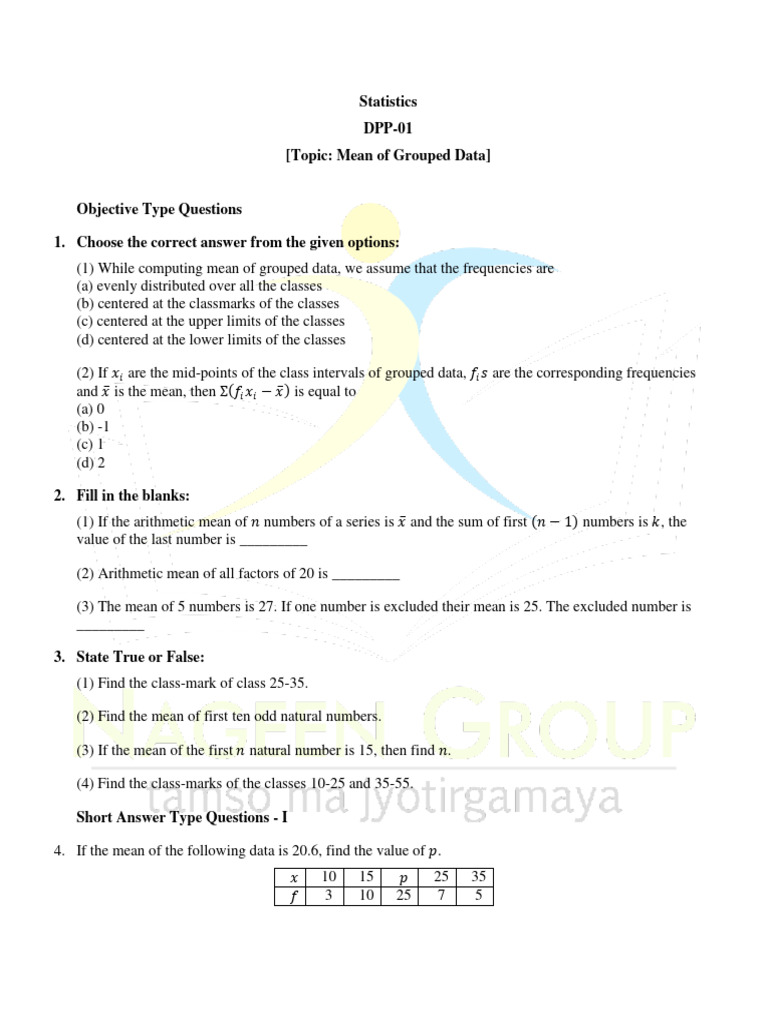 Chapter 14 Statistics | PDF | Arithmetic Mean | Mean Chapter 14 Statistics | PDF | Arithmetic Mean | Mean