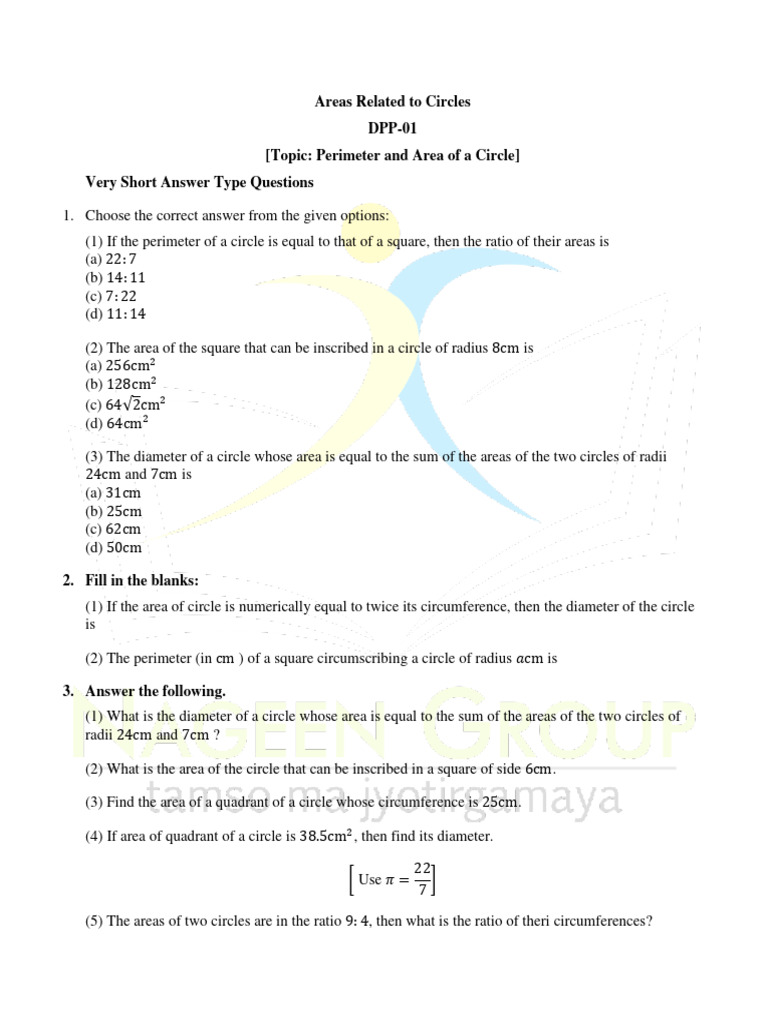 Circle Area & Perimeter Exercises | PDF | Area | Circle