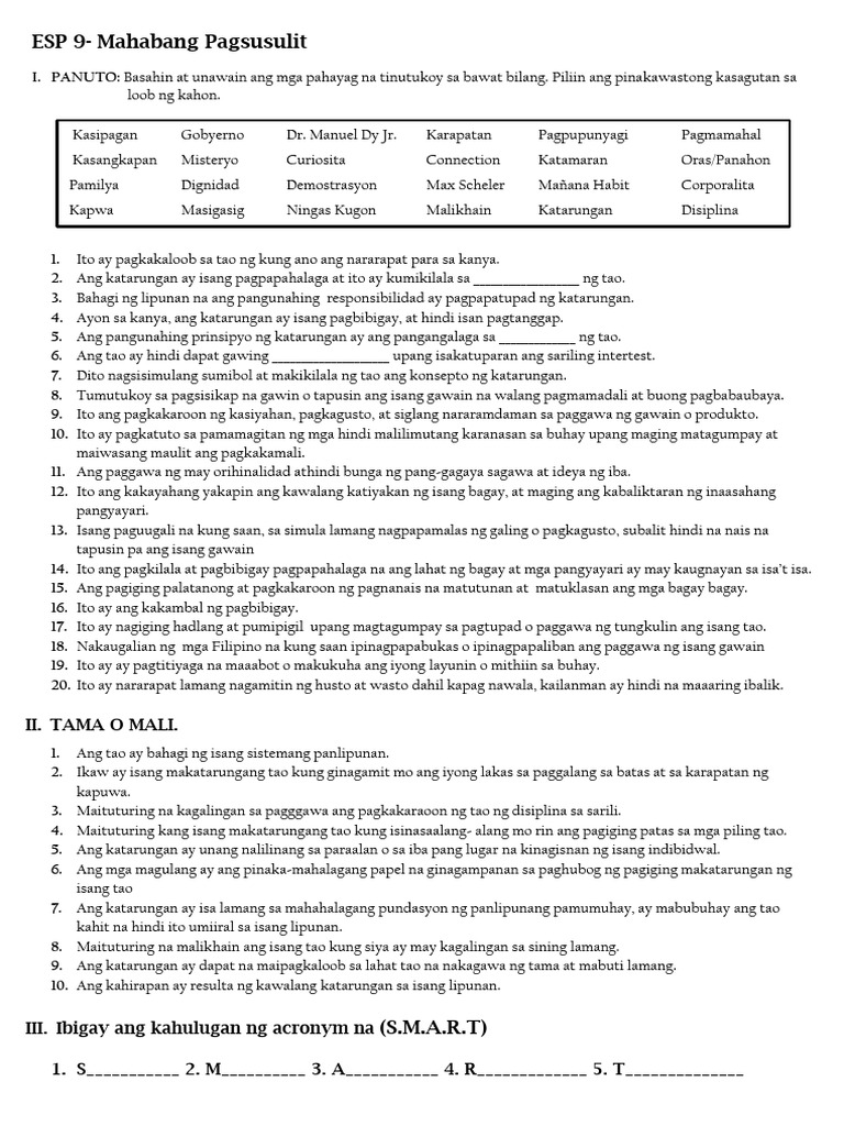 Esp 9-Q3-Long Test | PDF