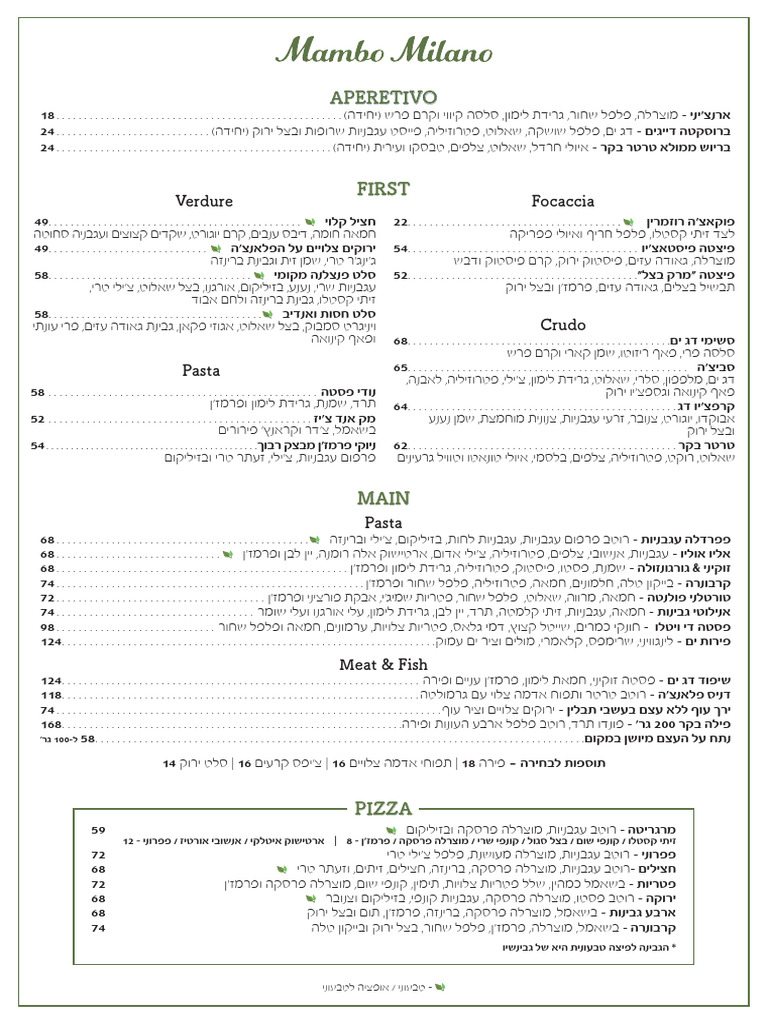 Mambo Milano Dinner Menu 02012024 | PDF