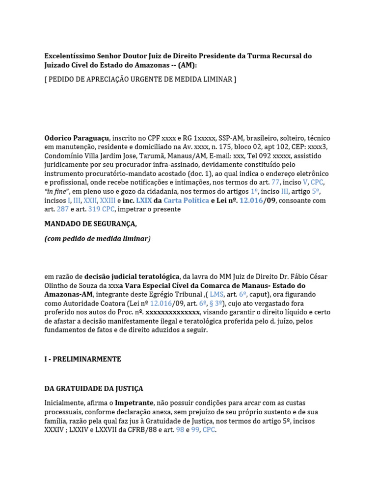 Mandado de Segurança e Tutela Urgente | PDF | Mandamus | Judiciários
