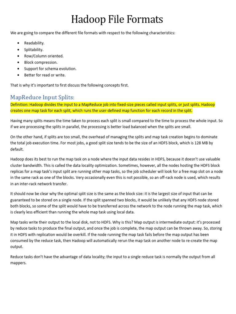 Hadoop File Formats - YoussefEtman | PDF | Apache Hadoop | Computer Architecture