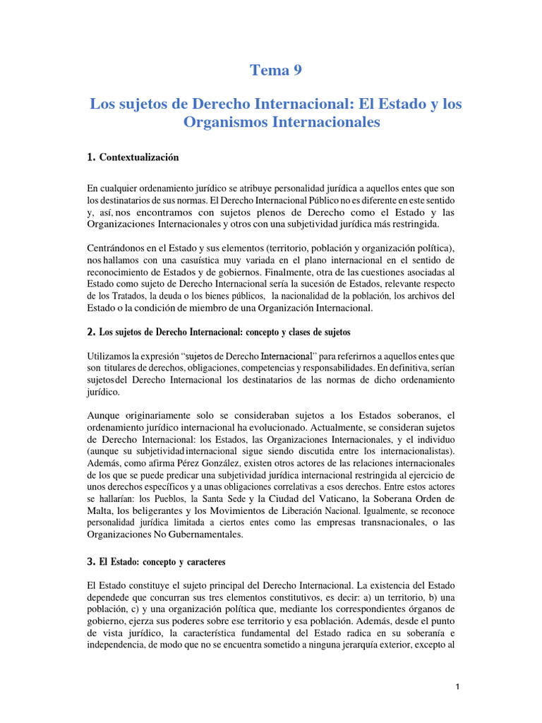 Tema 9 Sujetos Del DIP (Estado y Organismos Internacionales) | PDF | Autodeterminación | Estado ...