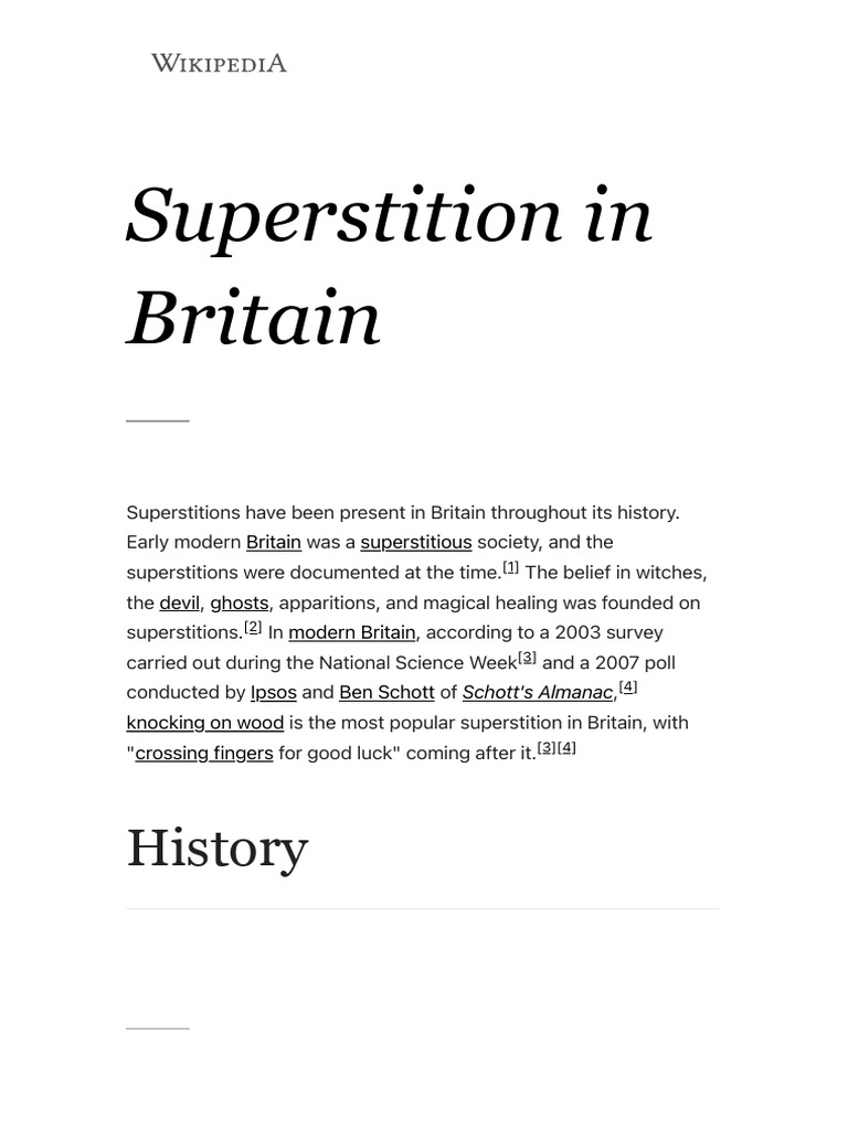 Superstition in Britain - Wikipedia | PDF | Superstitions | Supernatural
