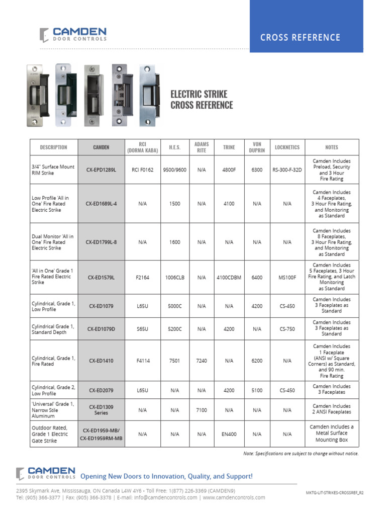 A4841 Electric Strike Cross Reference Chart R2 | PDF