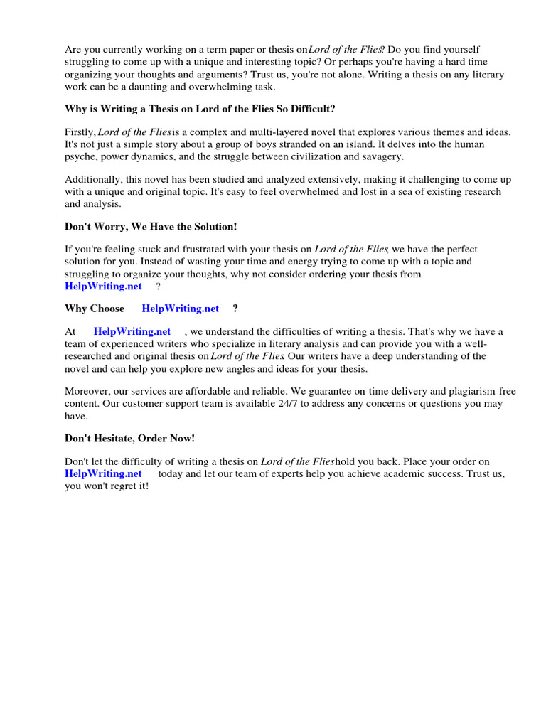 Lord of The Flies Term Paper Topics | PDF