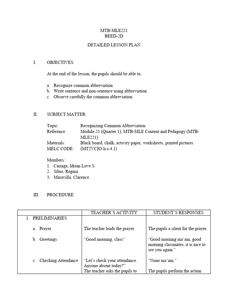 Recognizing Common Abbreviation (MTB-MLE SUBJECT) - DETAILED LESSON ...