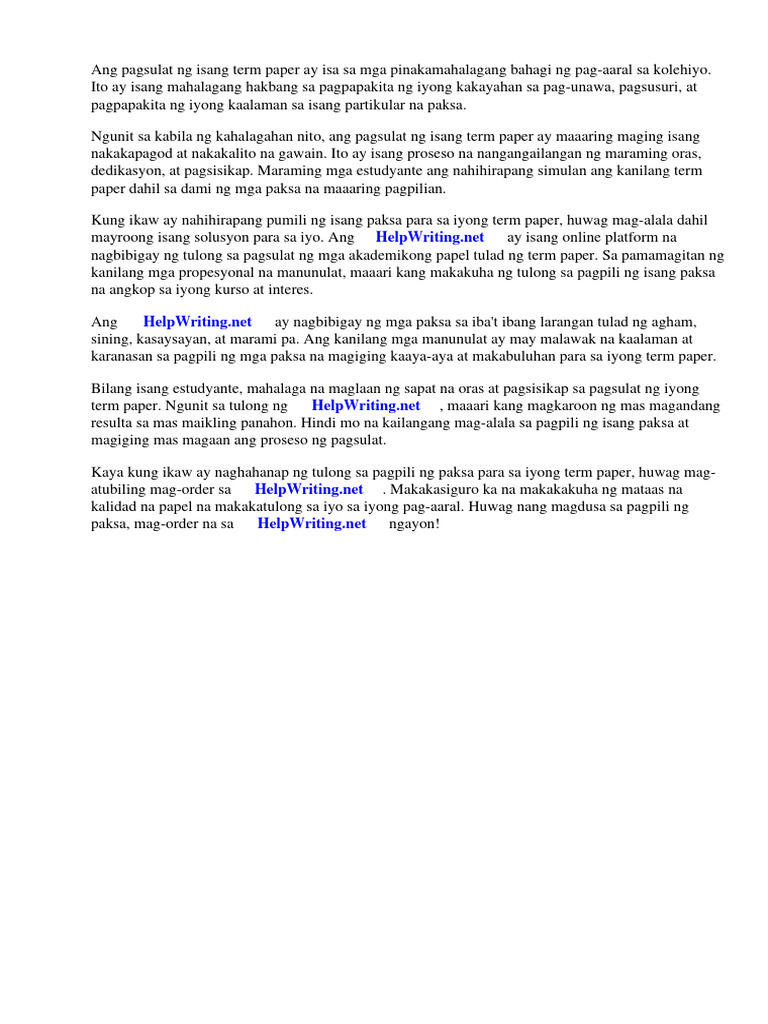 Mga Paksa Sa Term Paper | PDF