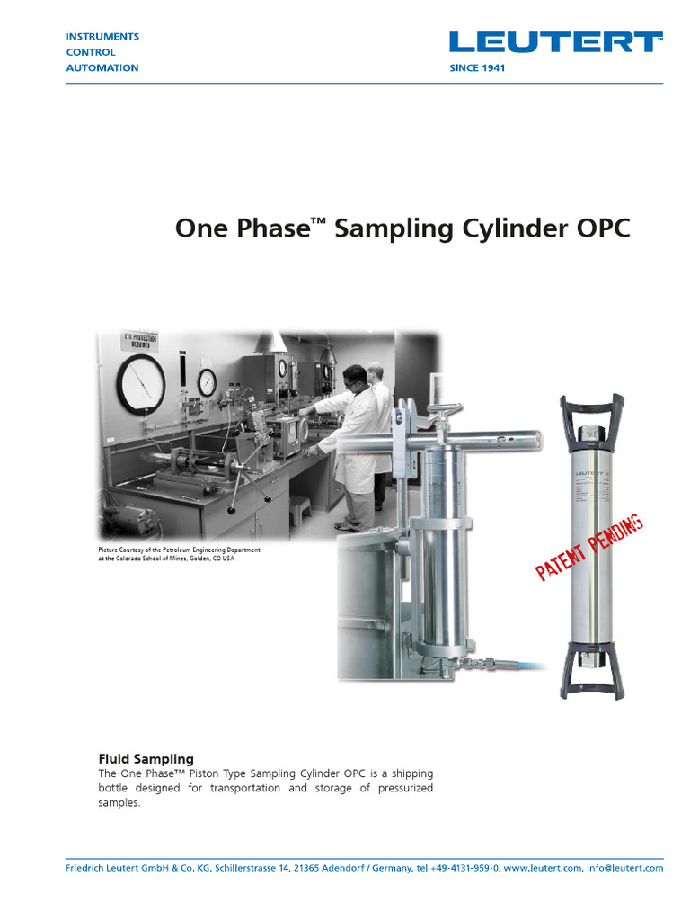 Datasheet One Phase Sampling Cylinder OPC en Screen | PDF | Valve | Piston