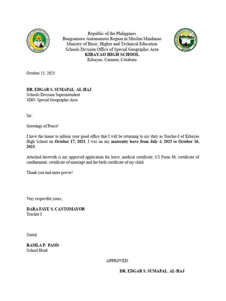 Letter Return To Duty | PDF