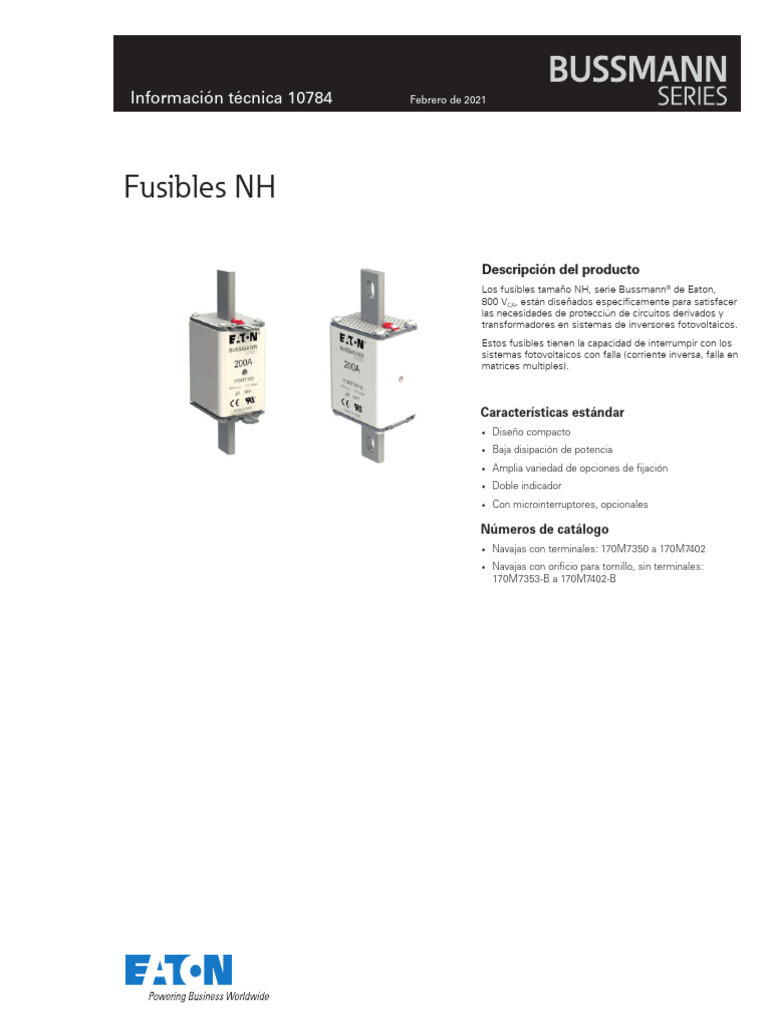 Eaton Bus Iec Ds 10784 Nhpv800vacfuselinks Spanish | PDF | Fusible ...
