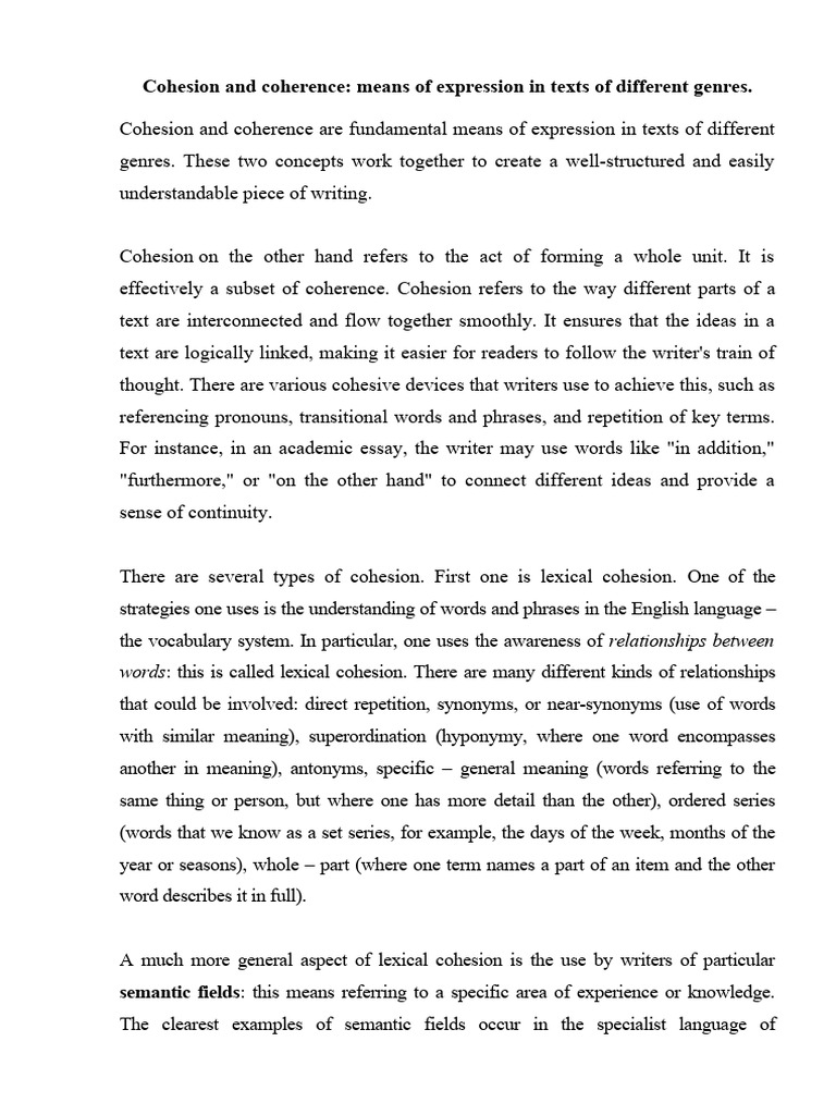 Cohesion and Coherence in Texts | PDF | Narrative | Word