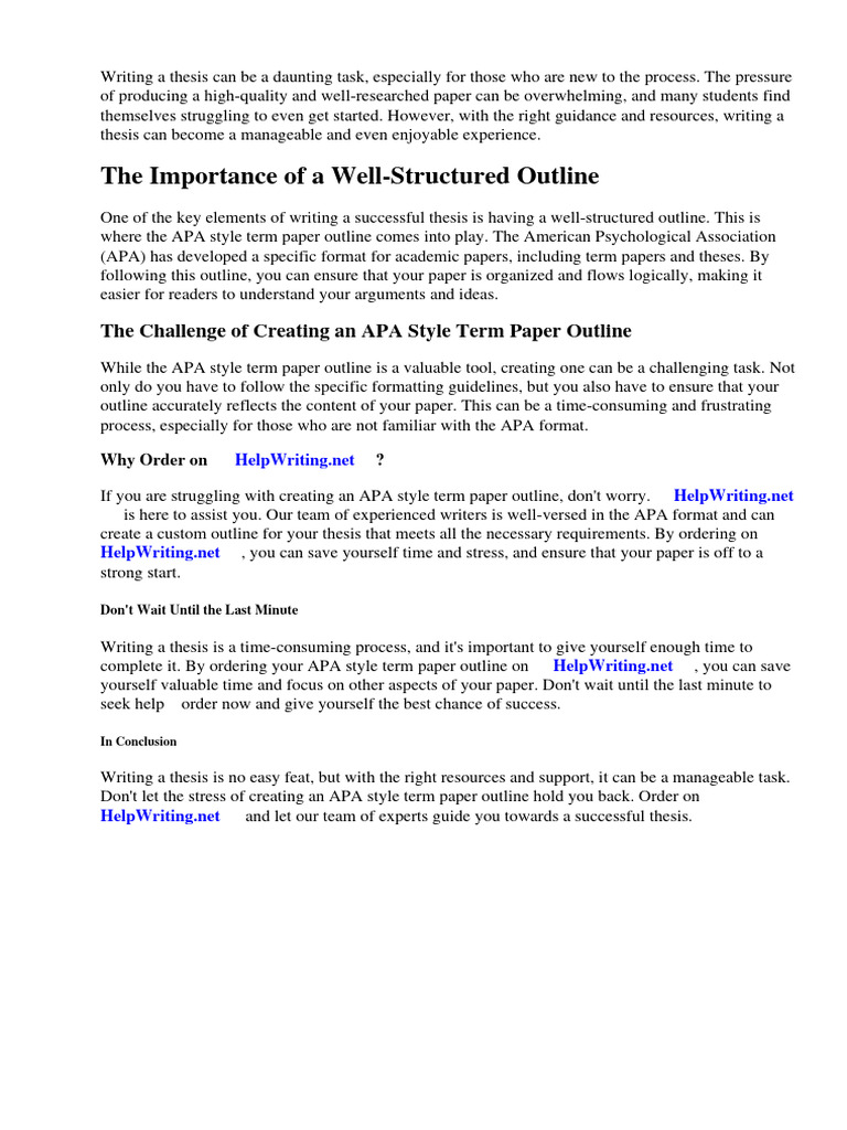 Apa Style Term Paper Outline | PDF | Apa Style | Citation