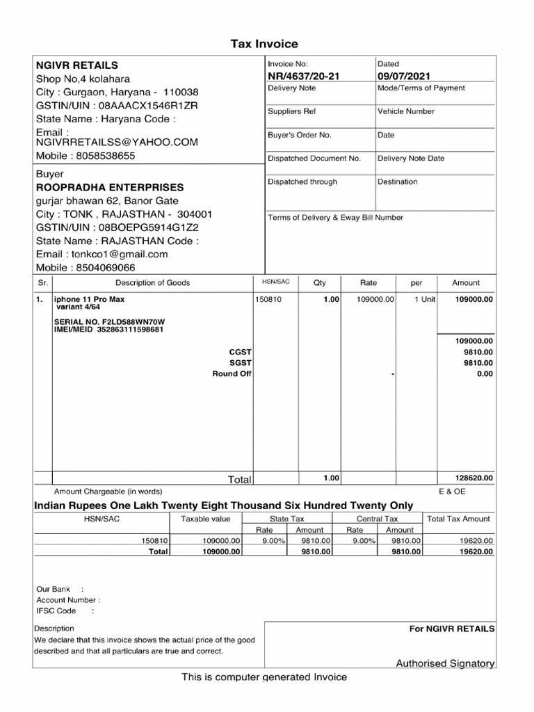 Iphone 11 Pro Max Bill | PDF