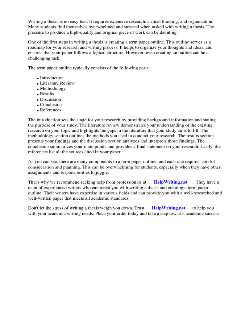 Parts of A Term Paper Outline | PDF | Thought | Essays