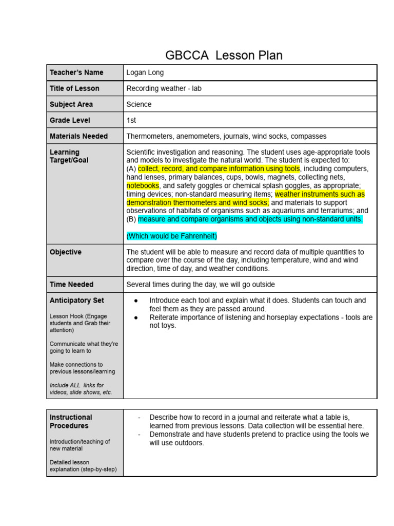 thursday lesson plan gbcca ed training | PDF | Cognition
