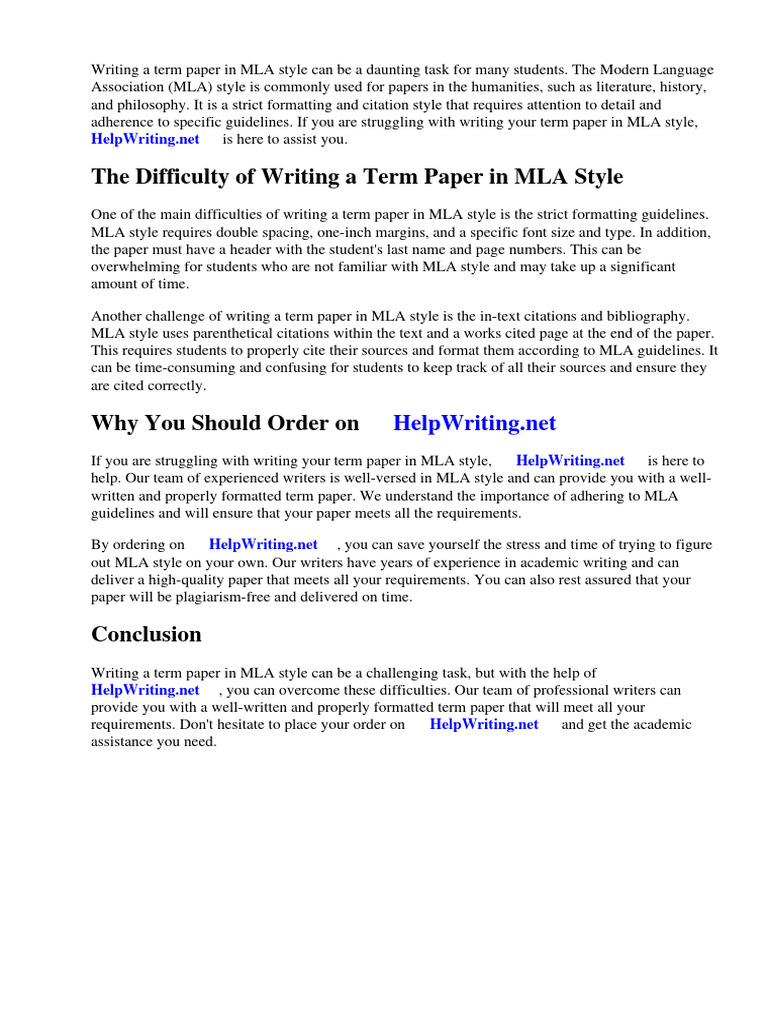 How To Write A Term Paper Mla Style | PDF | Citation | Apa Style