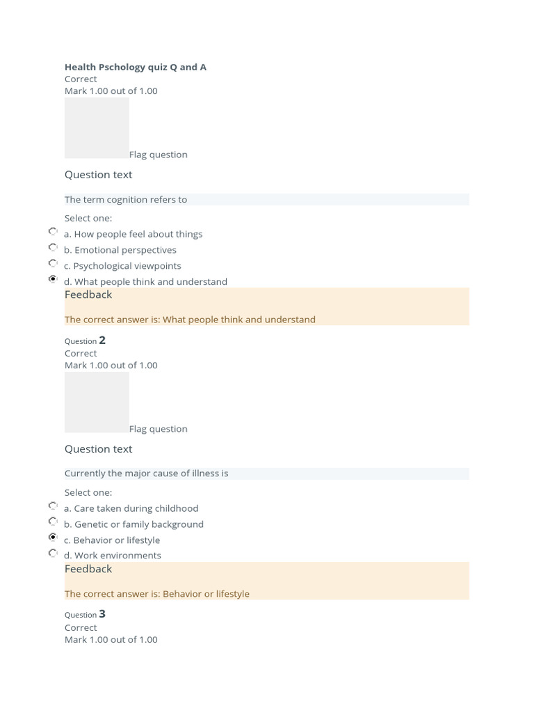 Health Pschology Quiz Q and A | PDF | Stress (Biology) | Psychology