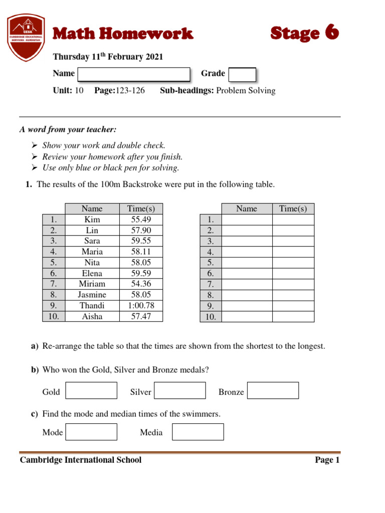 Stage 6 Math Worksheet Thursday 11th Feb 2021 | PDF