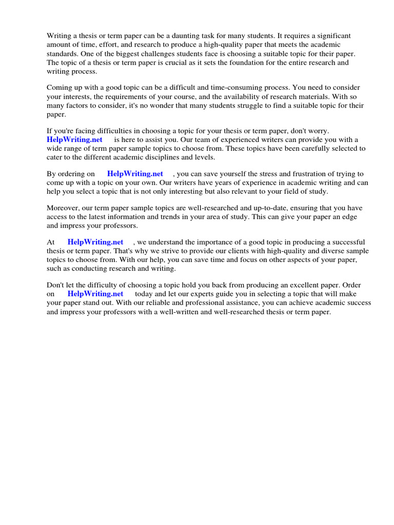 Term Paper Sample Topics | PDF | Essays | Motivation