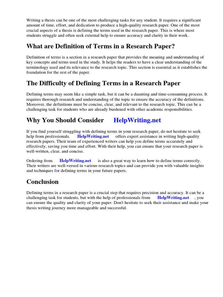 Definition of Terms Meaning in Research Paper | PDF | Sampling ...