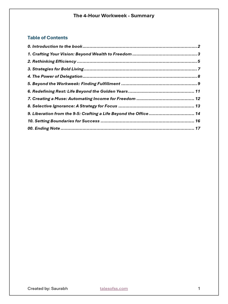 The 4-Hour Workweek - Summary | PDF | Employment | Personal Development