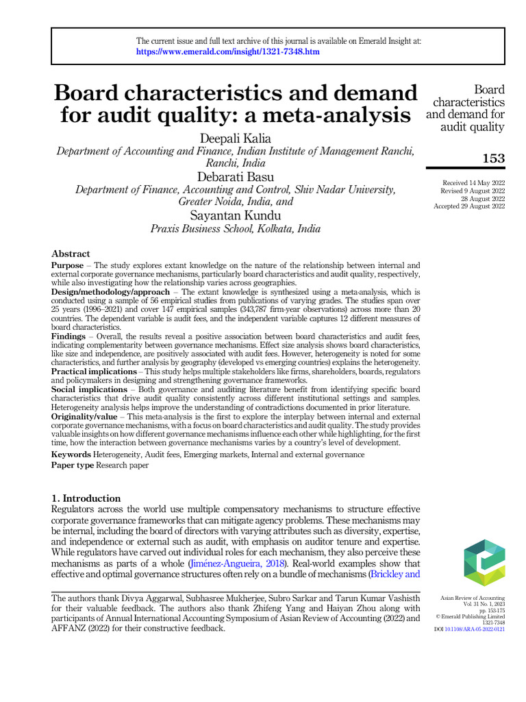Board Characteristics and Audit Quality | PDF | Effect Size | Governance