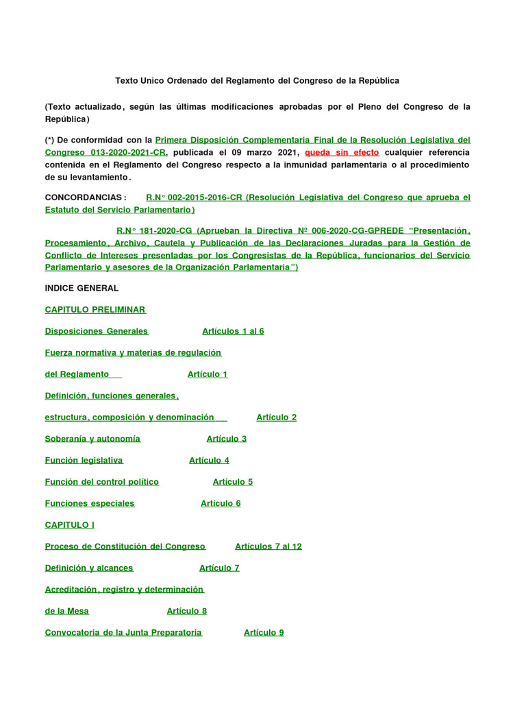 Reglamento Del Congreso de La República | PDF | Inmunidad parlamentaria ...