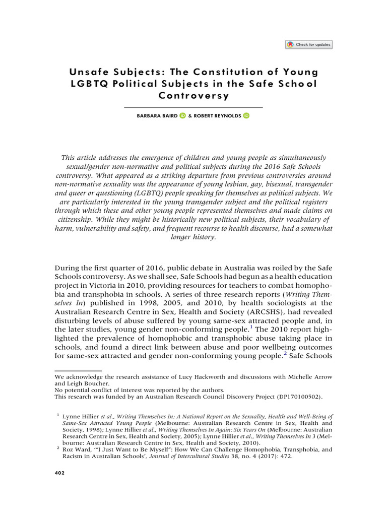 LGBTQ Youth in 2016 Safe Schools Debate | PDF | Transgender | LGBTQIA+ ...