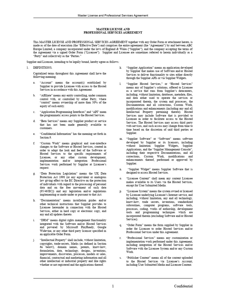 Master License and Professional Services Agreement | PDF | License ...