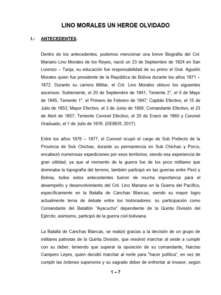 Lino Morales Un Heroe Olvidado Pdf Bolivia Militar