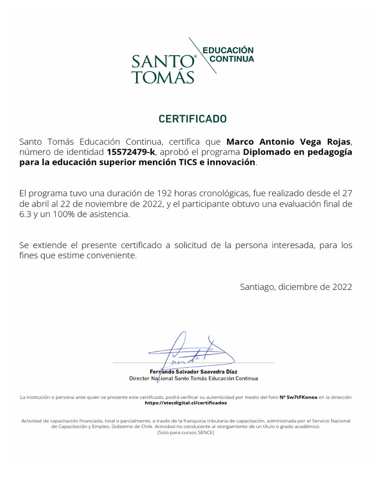 Diplomado en Pedagogía TICS - Santo Tomás | PDF | Titulo academico