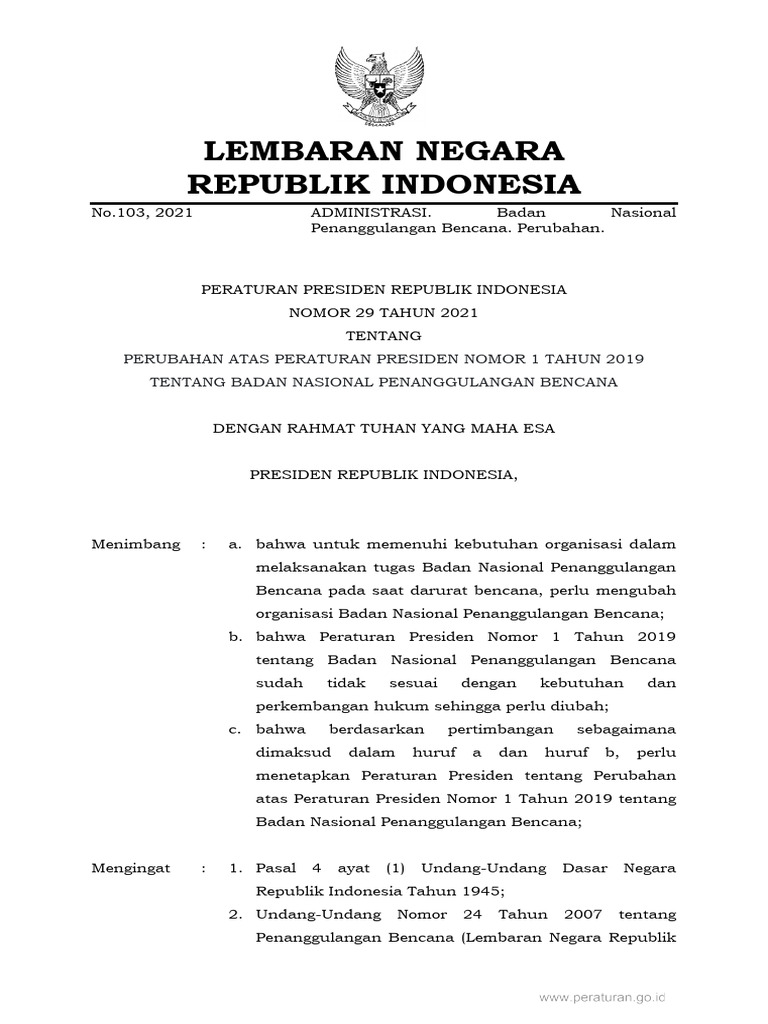 Perpres 29 2021 Perubahan Perpres1 2019 | PDF