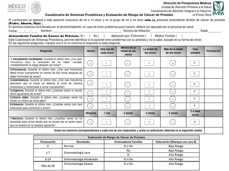 CHKT Cuestionario de Riesgo para C-Ncer de Pr-Stata | PDF | Cancer de prostata | Cuestionario