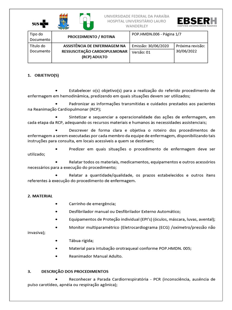 RCP em Adultos: Procedimentos de Enfermagem | PDF | Reanimação ...