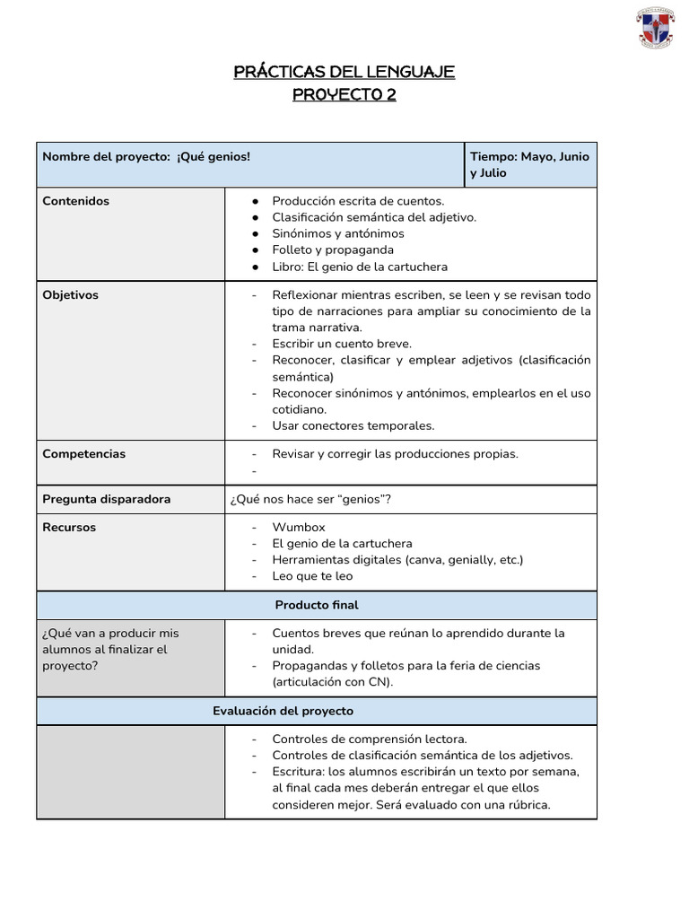 Proyecto 2 - PDL | PDF | Comprensión lectora