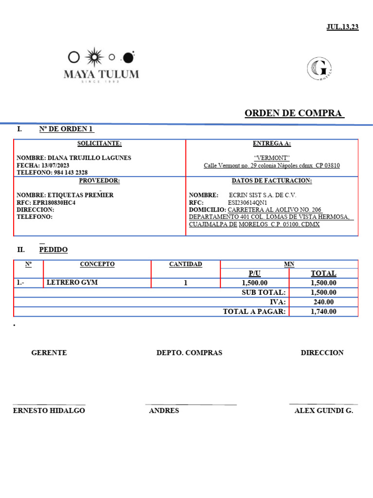 Formato Orden De Pago Pdf