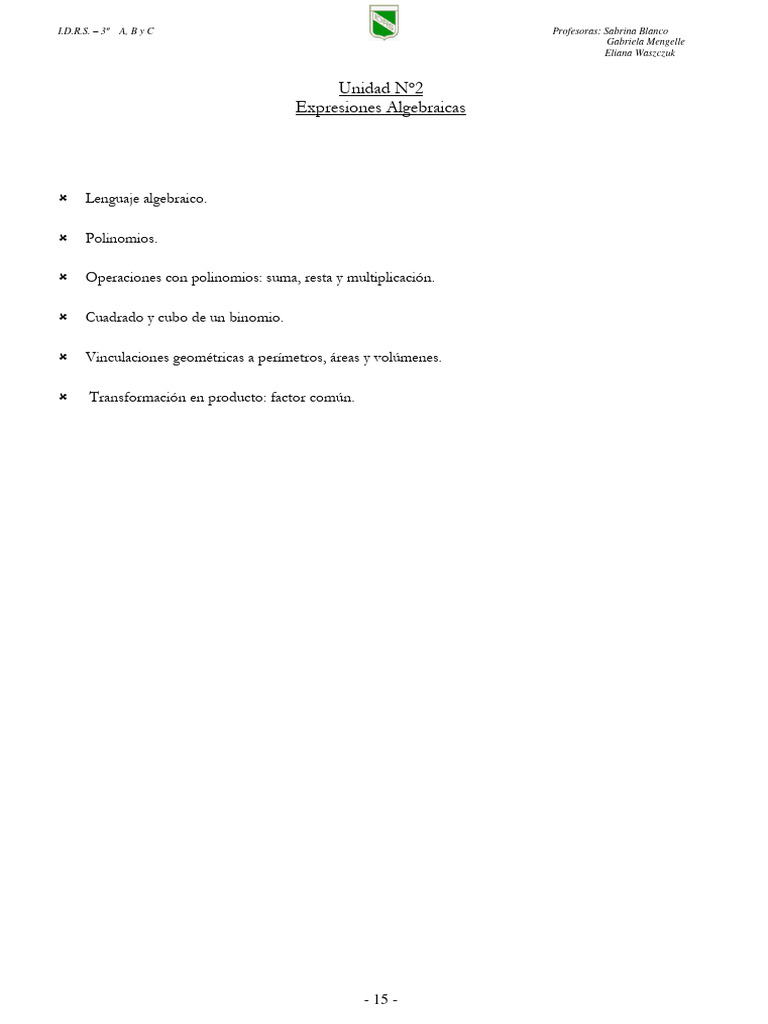 Unidad N-2 Expresiones Algebraicas | PDF | Rectángulo | Triángulo