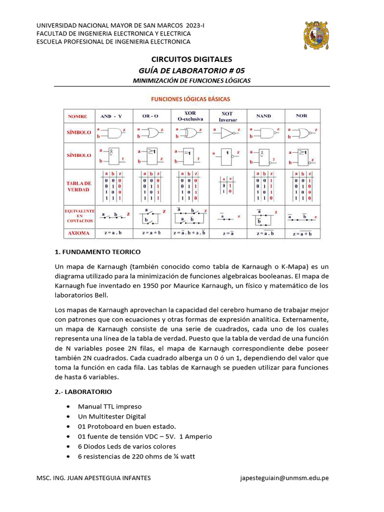 CIRCUITOS DIGITALES GUIA DE LAB 5 | PDF | Puerta lógica | Ingenieria Eléctrica