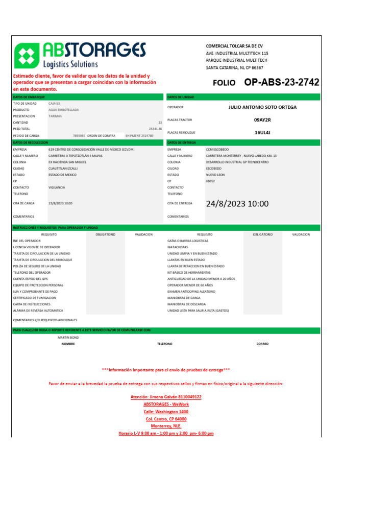 ABSTORAGES Control de Fletes - CI | PDF ABSTORAGES Control de Fletes - CI | PDF